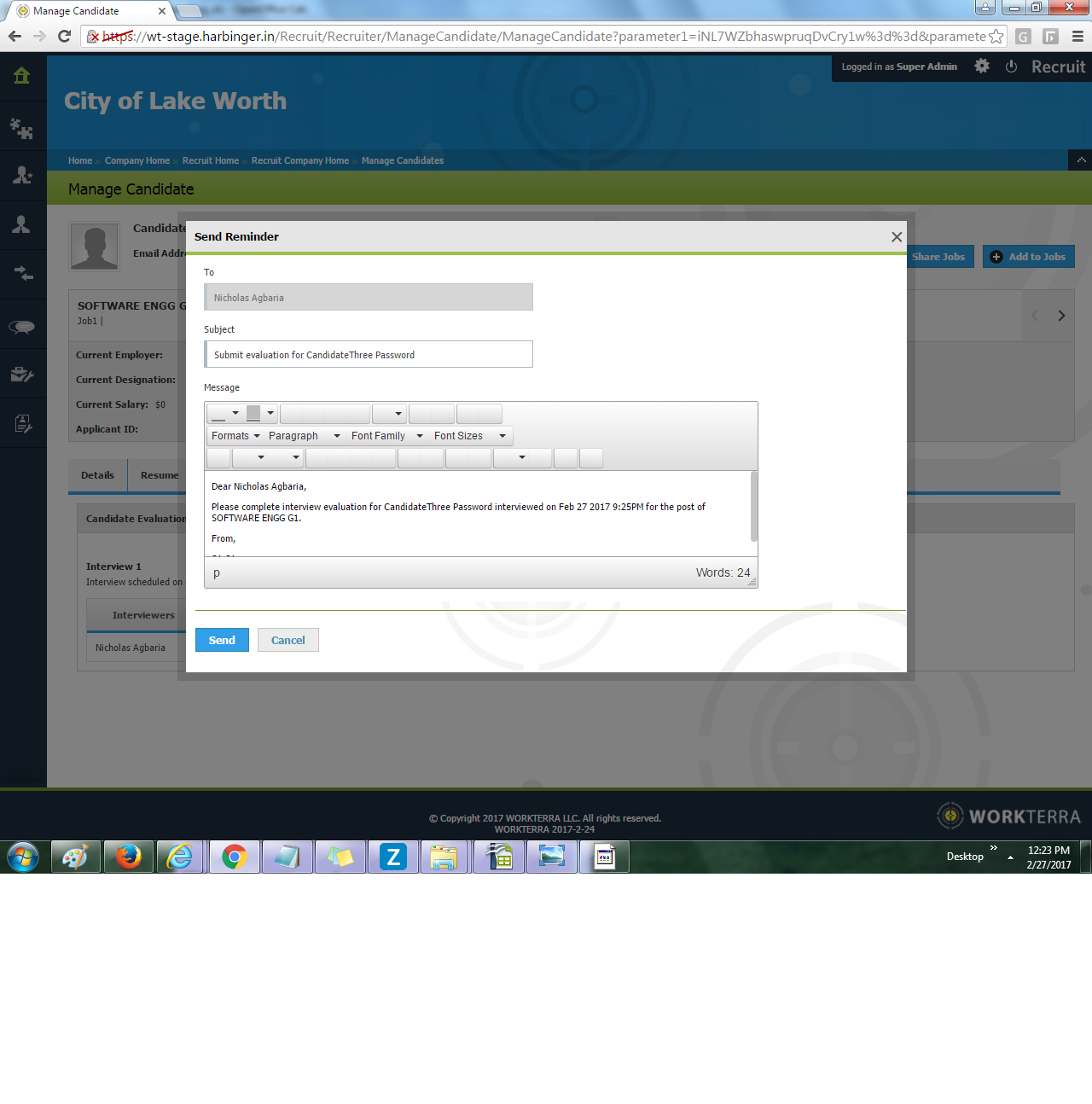 Wt 8608 Recruit Issues Observed On Send Reminder Popup Workterra Jira
